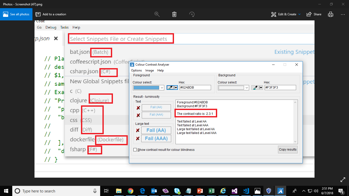 [Accessibility]A11y_VSCode_UserSnippets_ColorContrast:Color contrast ratio is less than 4.5:1 ...