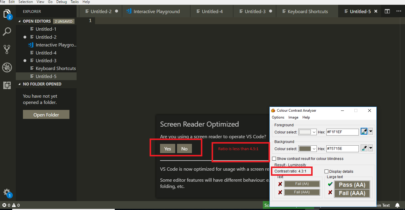 [Accessibility]A11y_VSCode_ScreenReaderOptimized_ColorContrast:ColorContrast ratio is less than ...