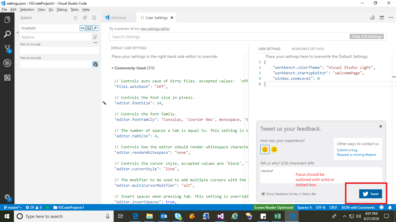 [Accessibility]A11y_VSCode_Feedback_ScreenReader: Focus is not visible on Tweet button · Issue ...
