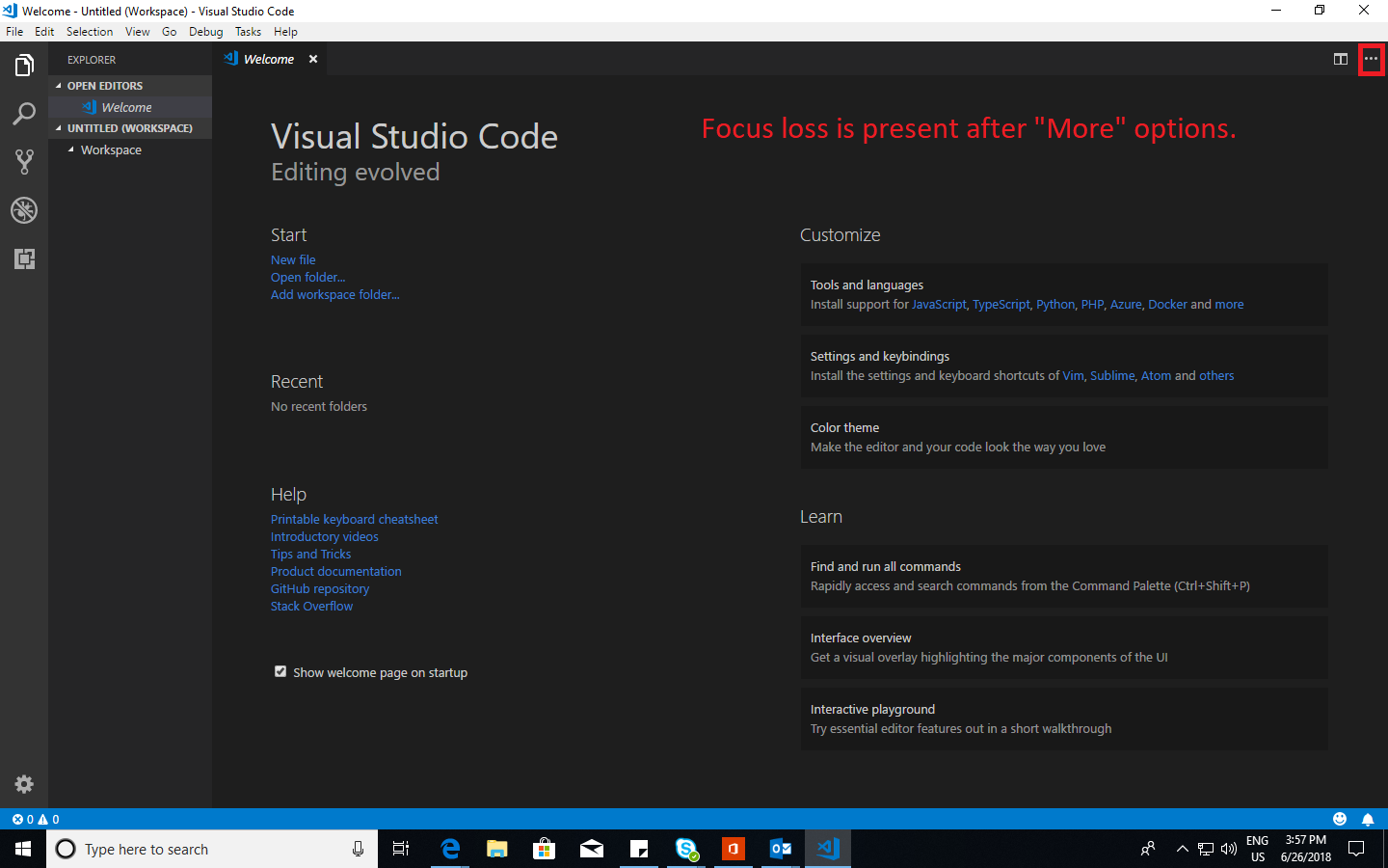 Welcome: Loss of focus after "More" button in the editor title · Issue ...