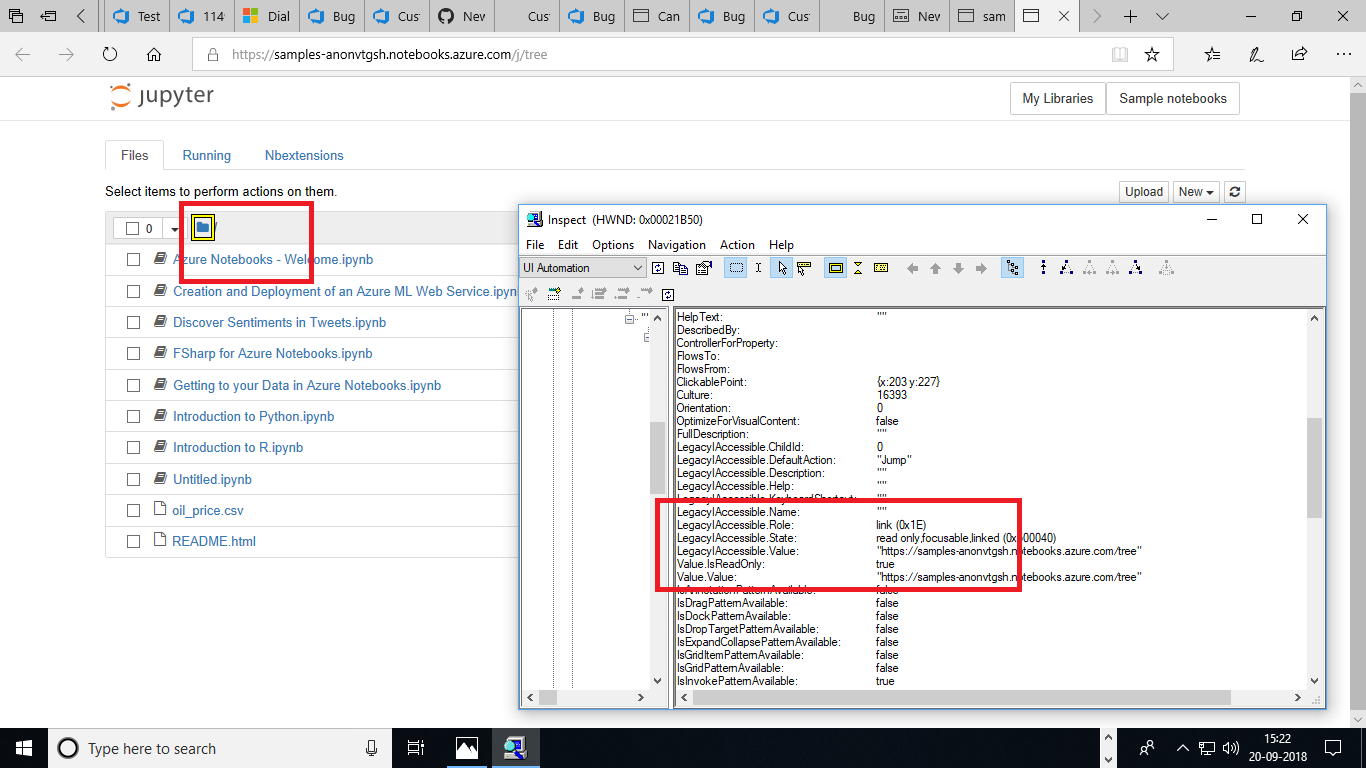 A11y_AzureNotebooks_Jupyter_FilesTab_Inspect:Name is missing for the "Folder" Icon. · Issue ...