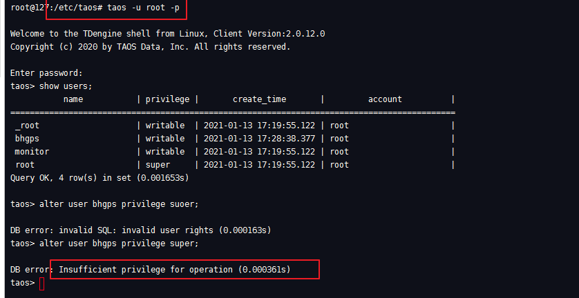 Insufficient Privilege For Operation · Issue 4897 · Taosdatatdengine · Github 
