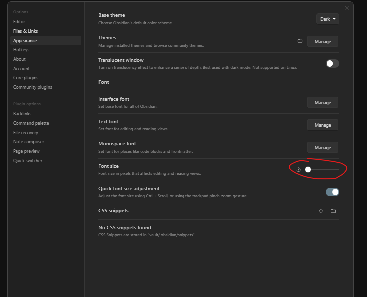 Font Size slider is ignored · Issue #309 · kepano/obsidian-minimal · GitHub