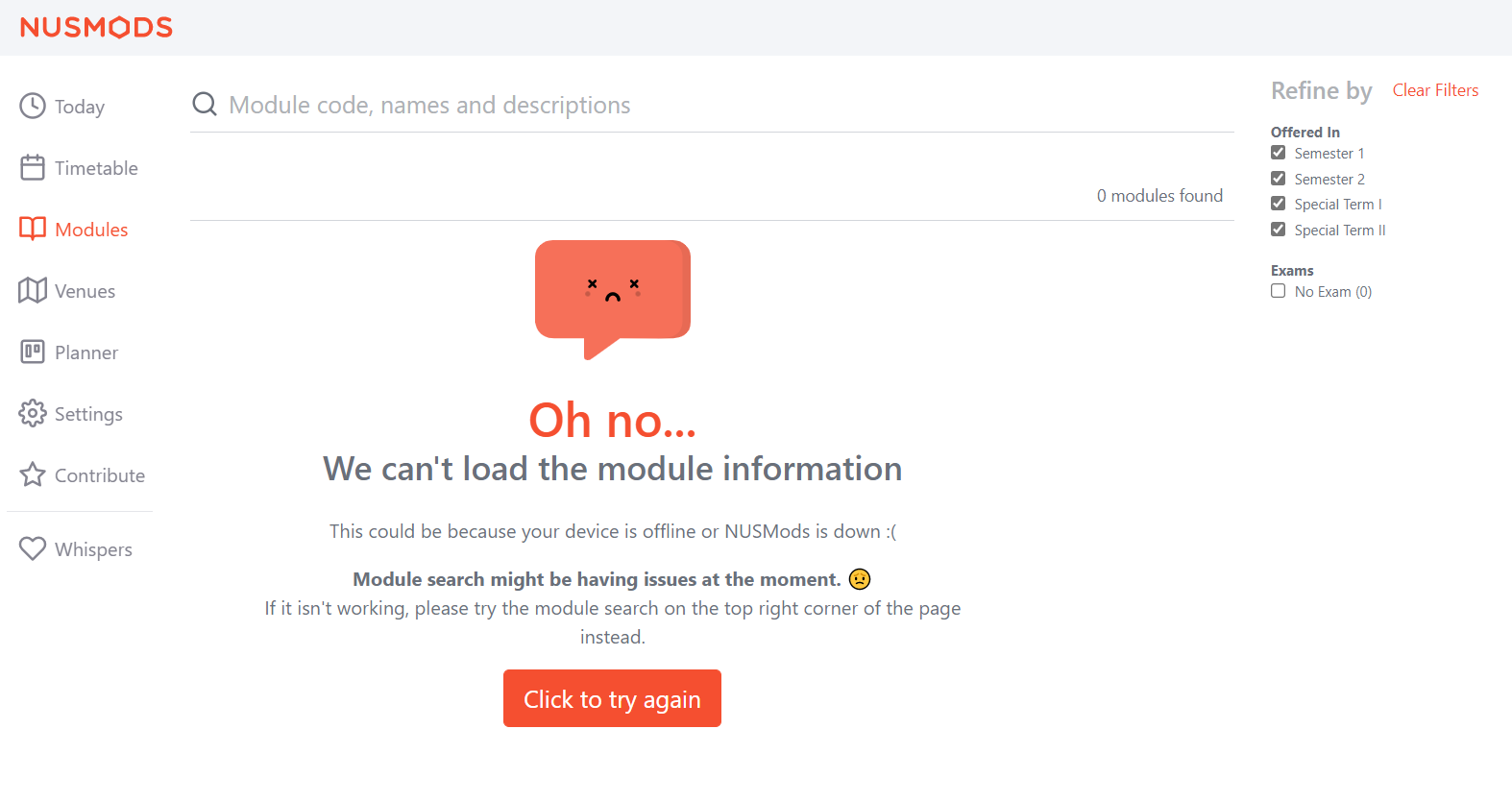 Module Catalogue Search Possibly Blocked · Issue 3413 · Nusmodificationsnusmods · Github 