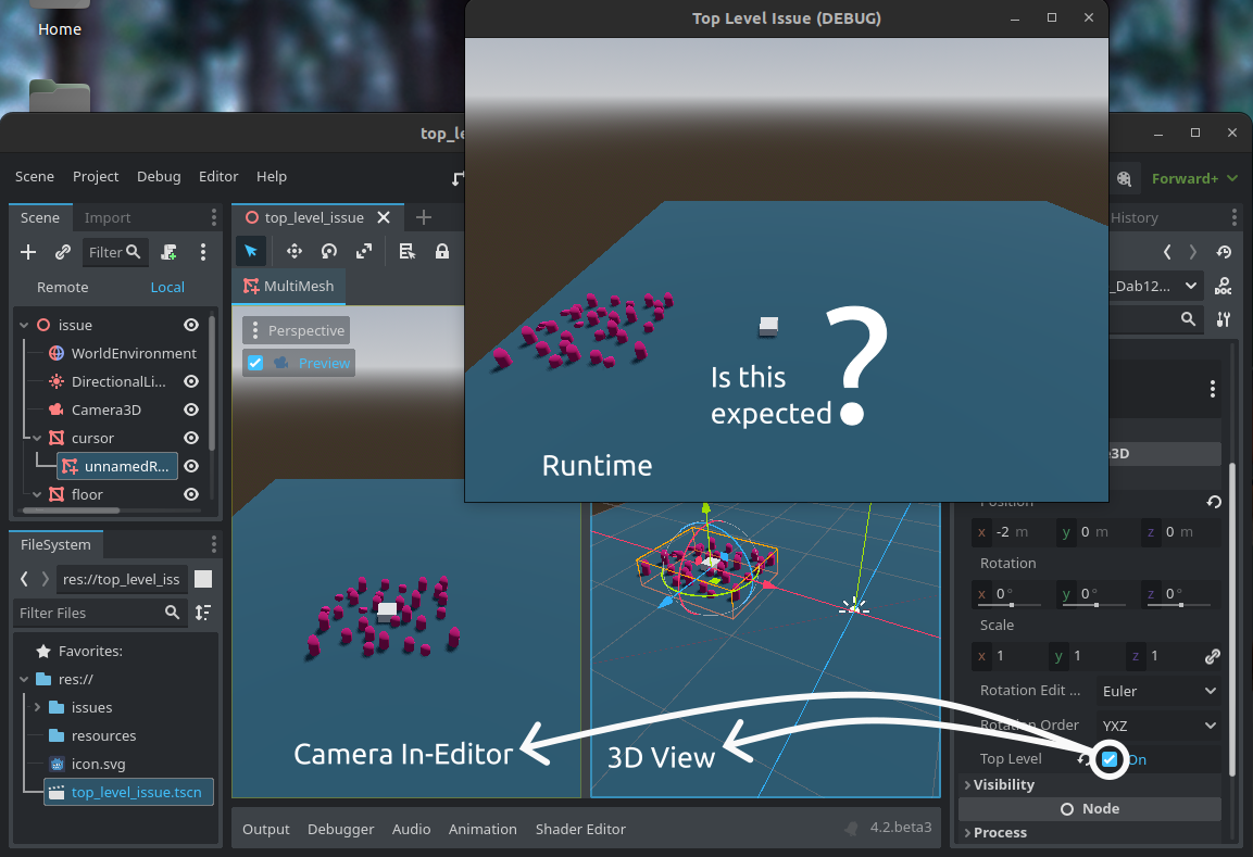 Node children using top_level appear differently in-editor vs. runtime. · godotengine godot ...