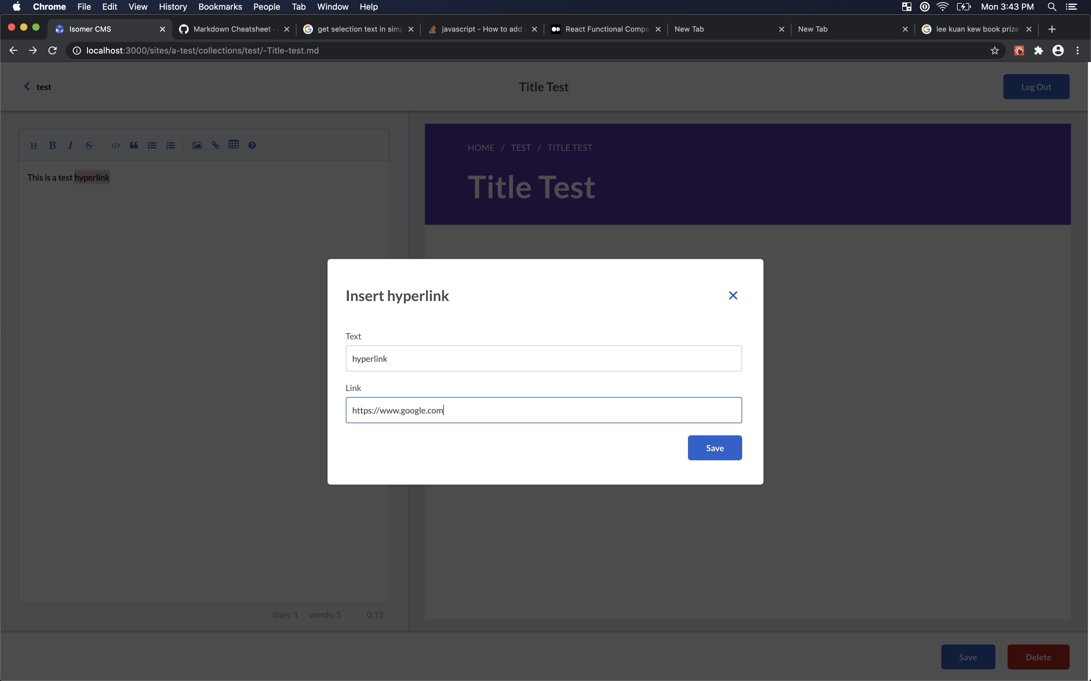 Modal for creating hyperlink on pages · Issue #194 · isomerpages/isomercms-frontend · GitHub