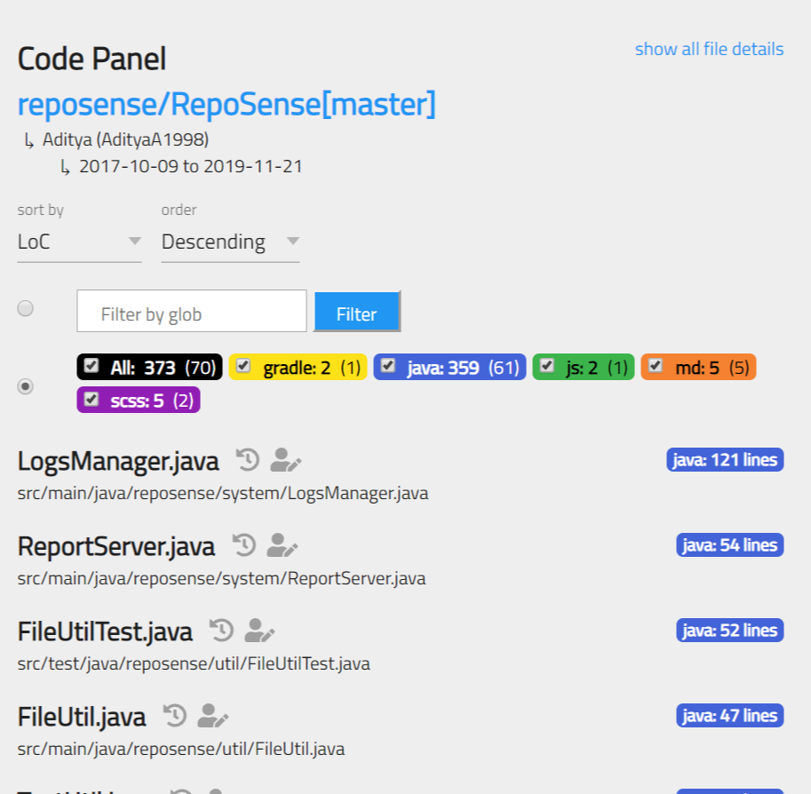 Authorship view: Sort by FileType · Issue #1084 · reposense/RepoSense · GitHub