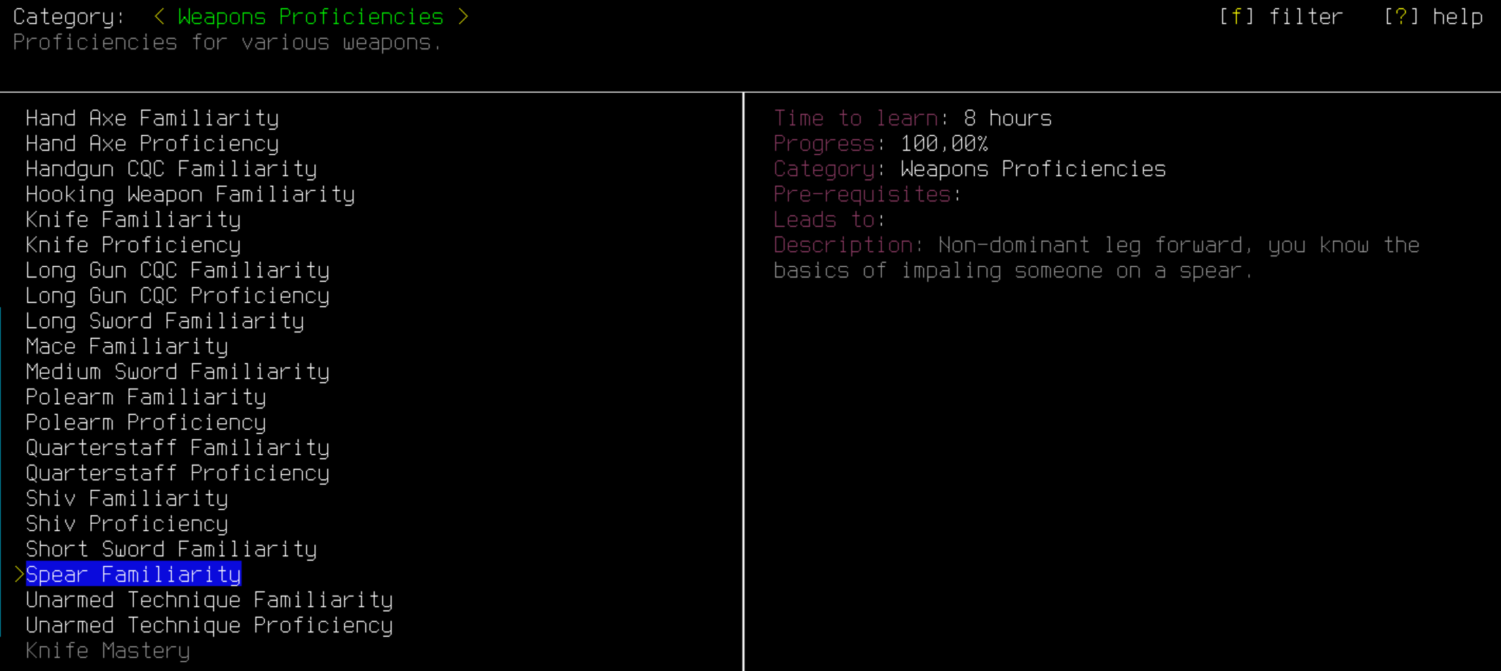 'Spear Proficiency' proficiency is unobtainable despite having a practice recipe for it. · Issue ...