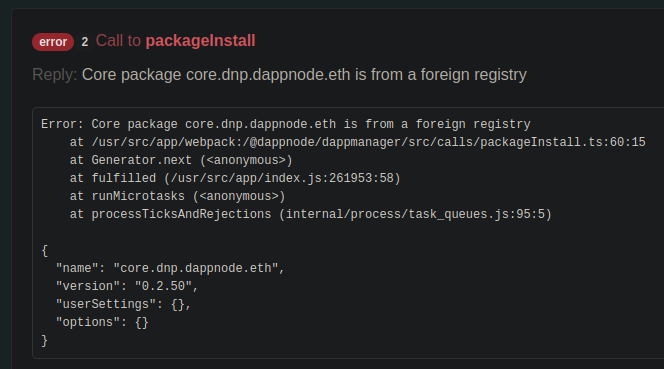 Can not update Core package - Core package core.dnp.dappnode.eth is ...