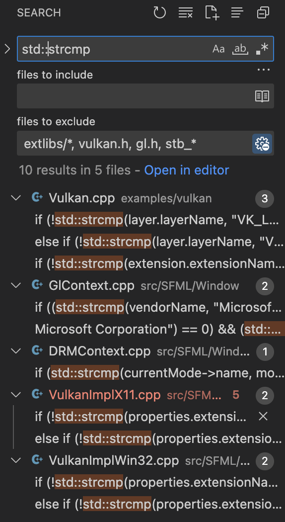 Replace `std::strcmp` with `std::string_view::operator==` · Issue #2366 · SFML/SFML · GitHub