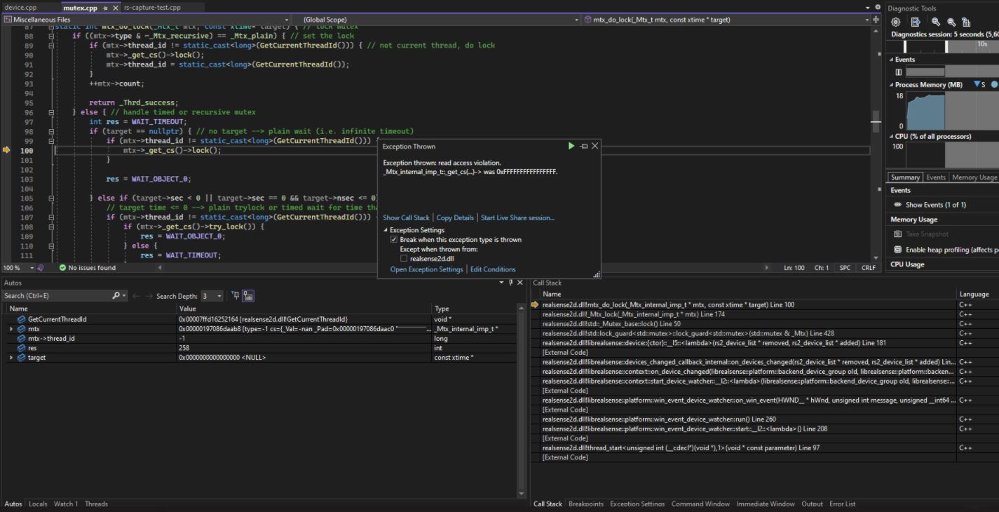 Read access violation in device.cpp · Issue #11366 · IntelRealSense ...