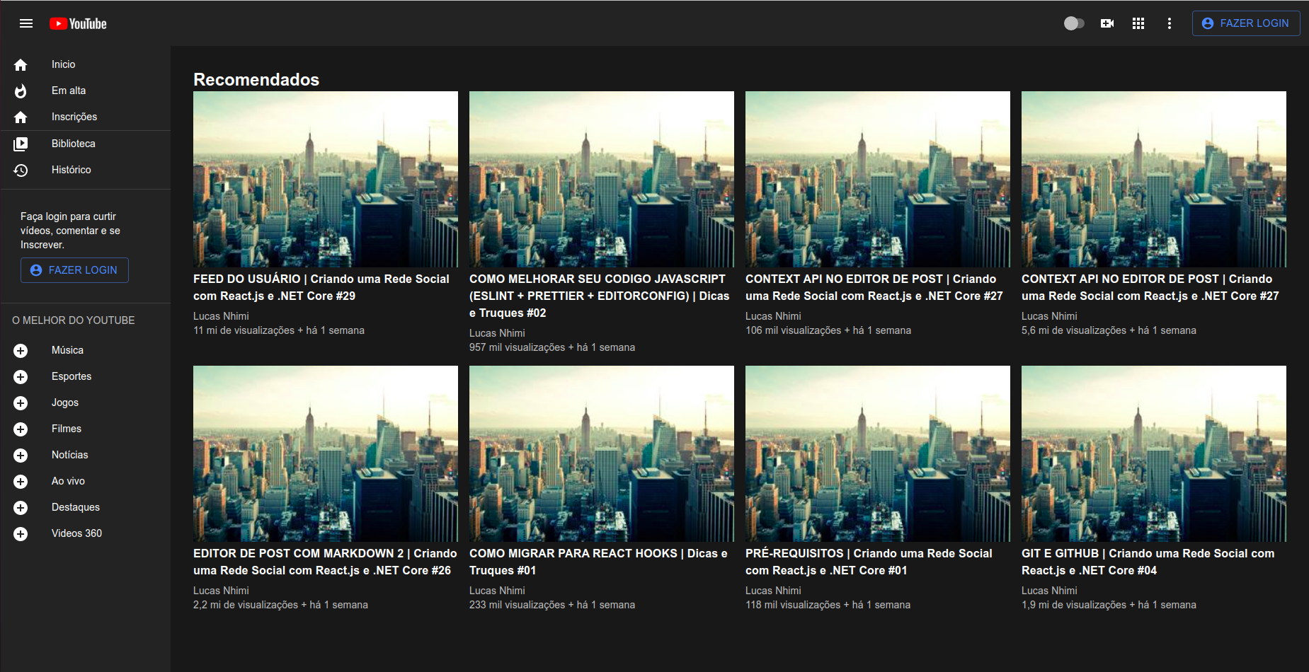 GitHub - CayoEduardo/youtube_clone: Clone da página inicial do youtube usando React e MaterialUI