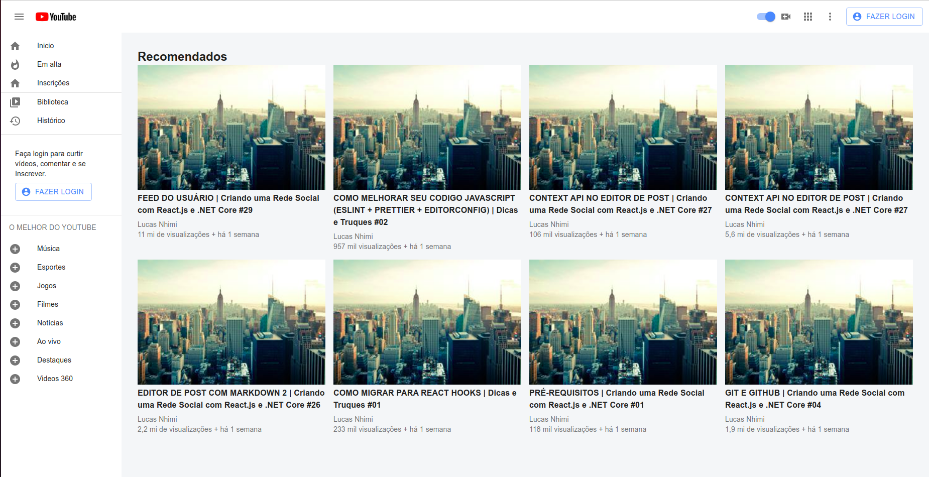 Github Cayoeduardo Youtube Clone Clone Da Página Inicial Do Youtube Usando React E Materialui