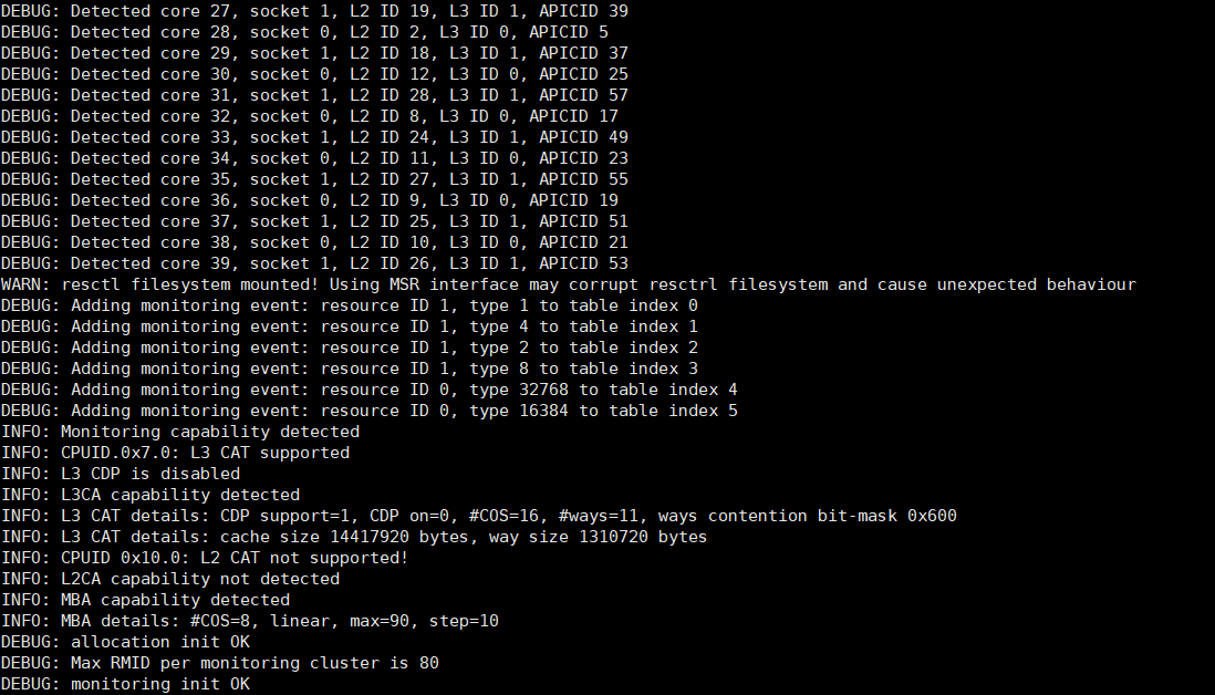 pqos -IMonitoring start error on core(s) 0, status 2 · Issue #123 ...