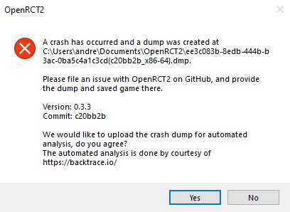 my game crashed · Issue #14574 · OpenRCT2/OpenRCT2 · GitHub