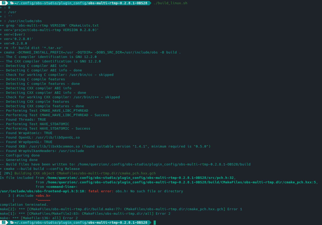 [SOLVED] Unable to compile Obs-Multi-Rtmp (0.2.8) LINUX · Issue #219 · sorayuki/obs-multi-rtmp ...