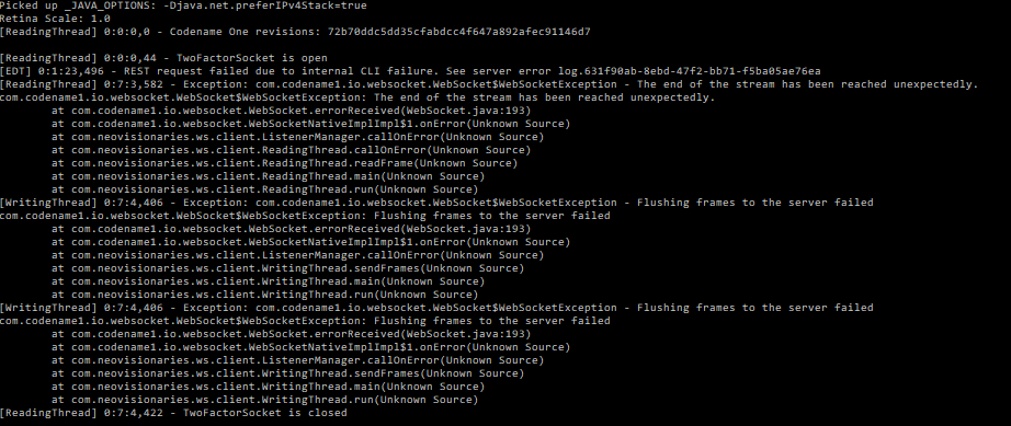 REST request failed due to internal CLI failure · Issue #2779 · codenameone/CodenameOne · GitHub
