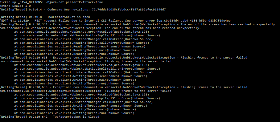 REST request failed due to internal CLI failure · Issue #2779 · codenameone/CodenameOne · GitHub
