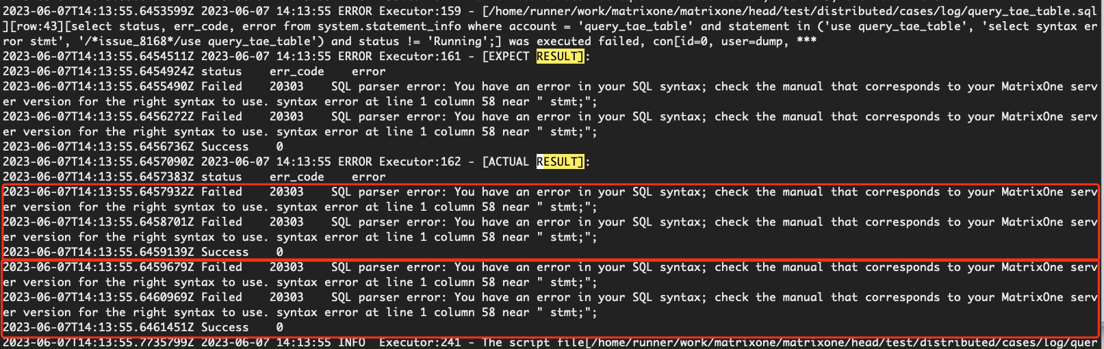 [Bug]: eks bvt regression： the same sql and statement_id log records in statement_info are ...