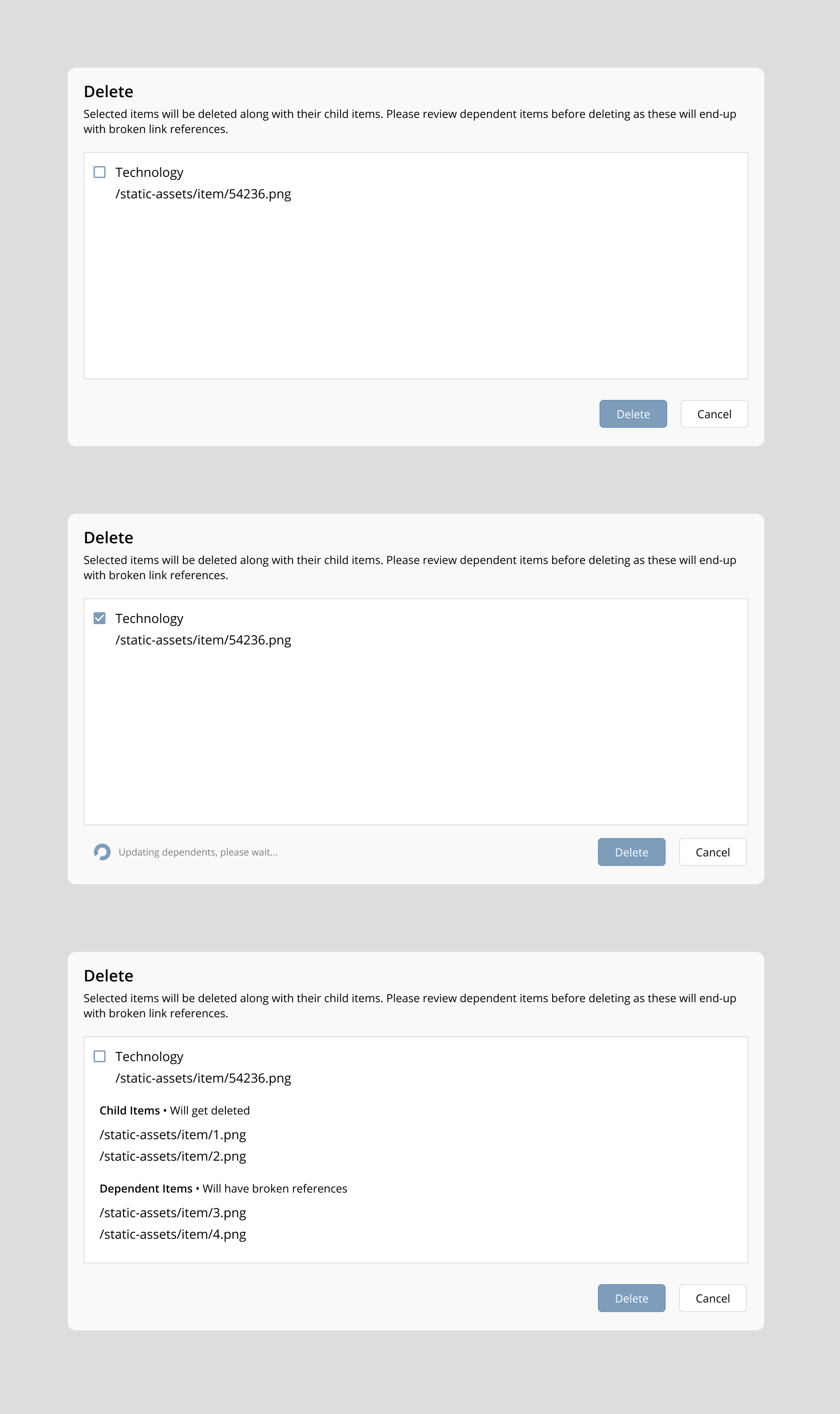[studio] Support the Delete dialog with API to get child items & dependencies · Issue #3422 ...