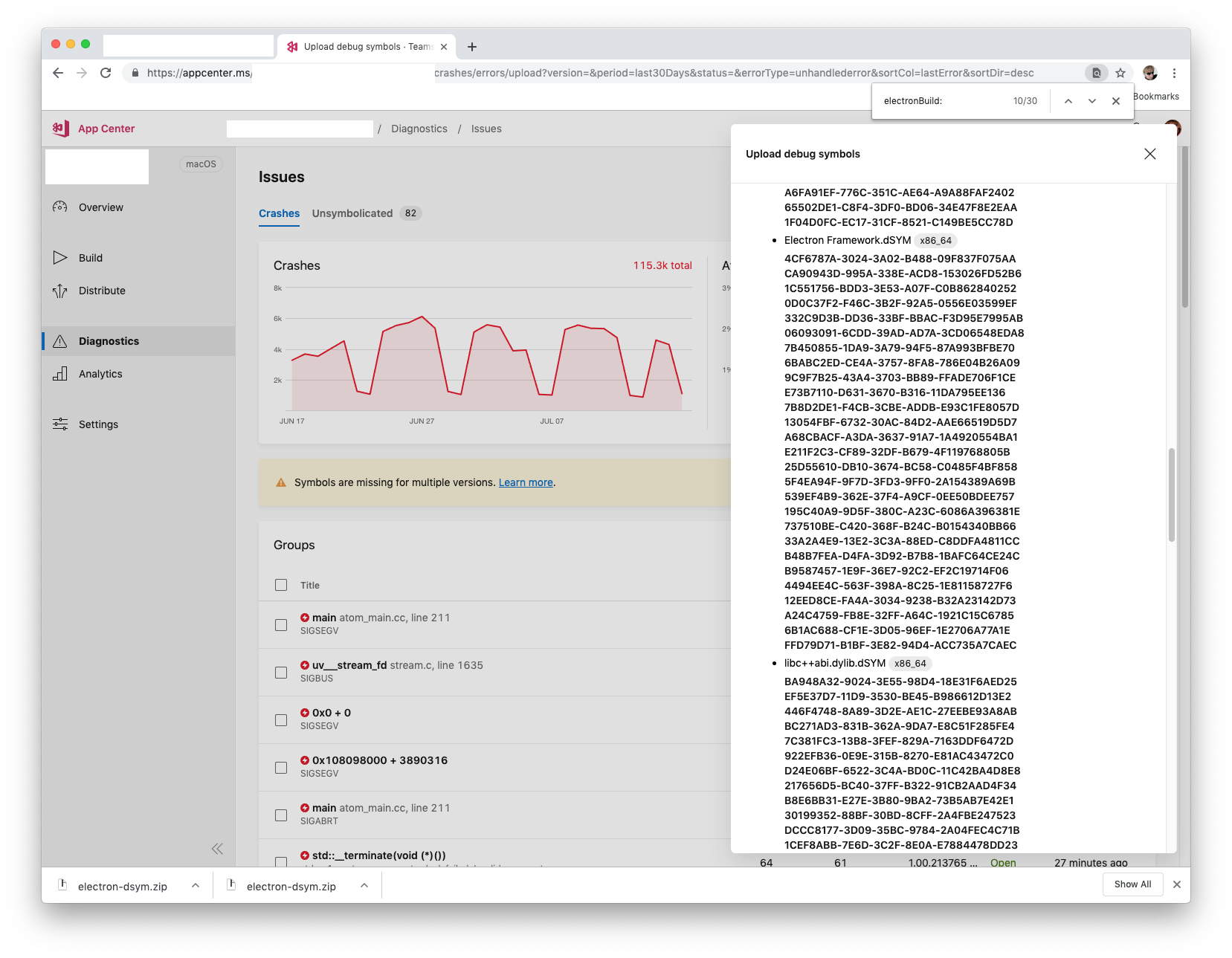 Electron Framework In Stack Is Never Symbolicated · Issue 732 · Microsoftappcenter · Github