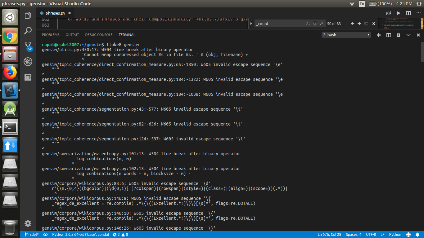 Flake8 Errors: W605 and W504 · Issue #2289 · RaRe-Technologies/gensim ...