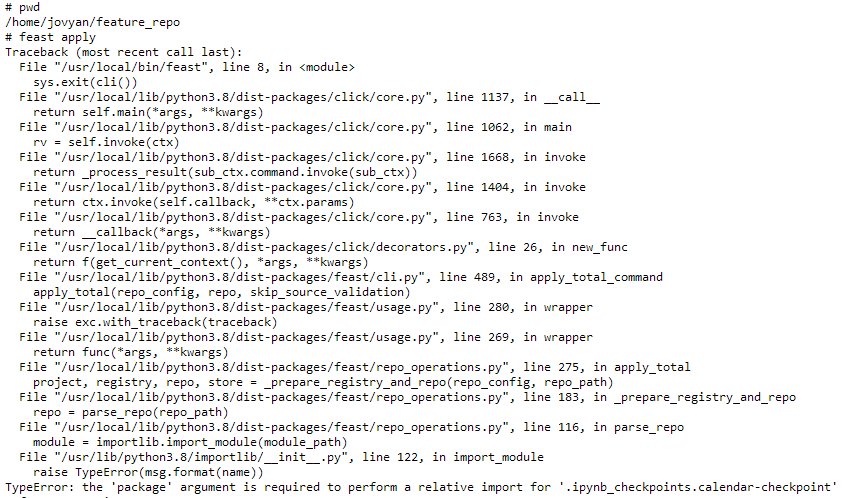 Feast apply - unexpected TypeError · Issue #2727 · feast-dev/feast · GitHub