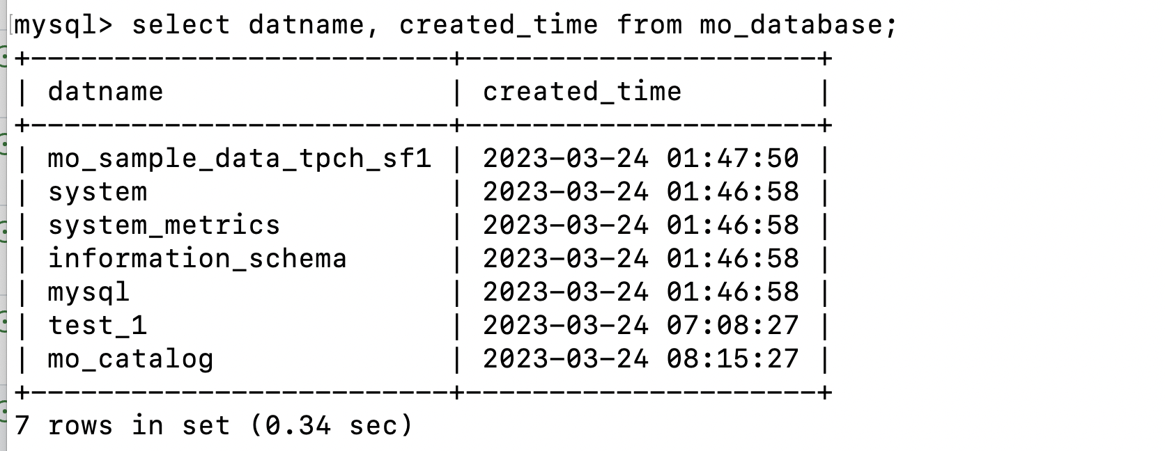 [Bug]: mo_catalog db create time inaccuracy. · Issue #8708 · matrixorigin/matrixone · GitHub