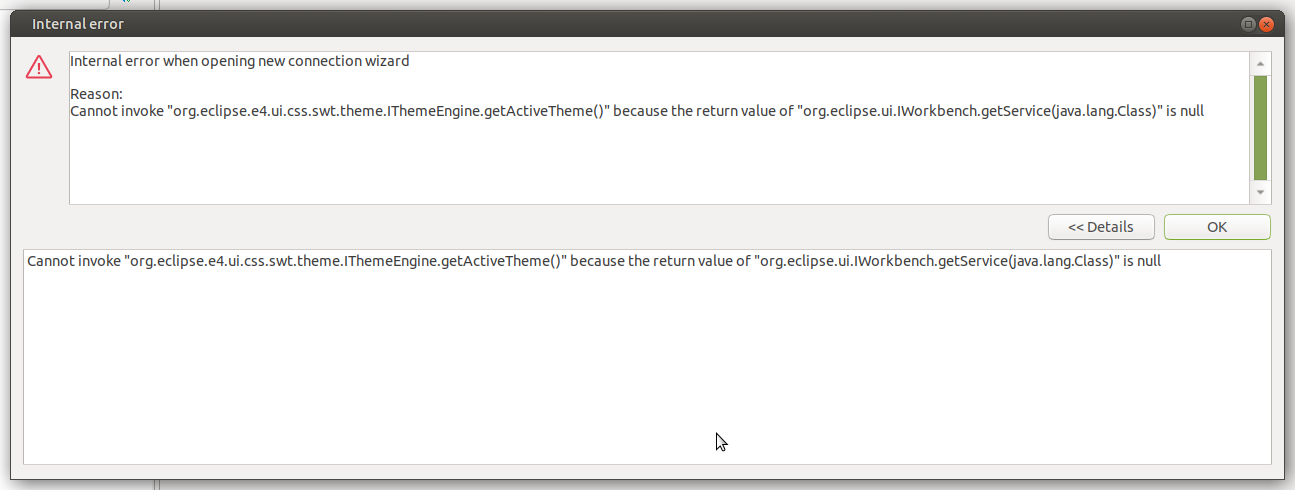 Error "Internal error when opening new connection wizard" · Issue #20983 · dbeaver/dbeaver · GitHub