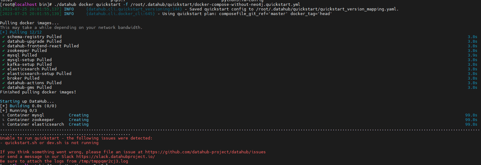 Unable To Run Quickstart With No Log · Issue 8504 · Datahub Project Datahub · Github