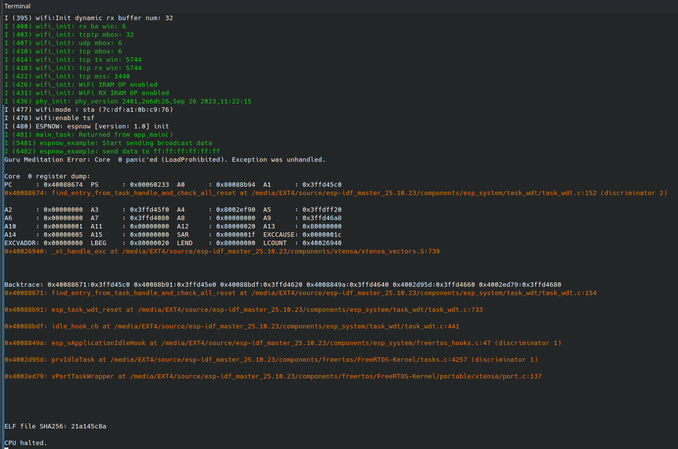 espnow example: task watchdog crashing. no usual abort statement. (IDFGH-11402) · Issue #12540 ...
