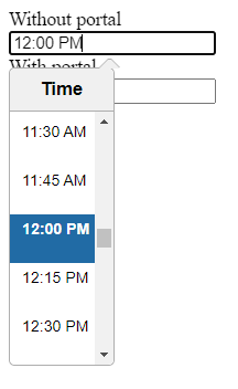 Not scrolling to selected time when portalId set · Issue #3886 · Hacker0x01/react-datepicker ...