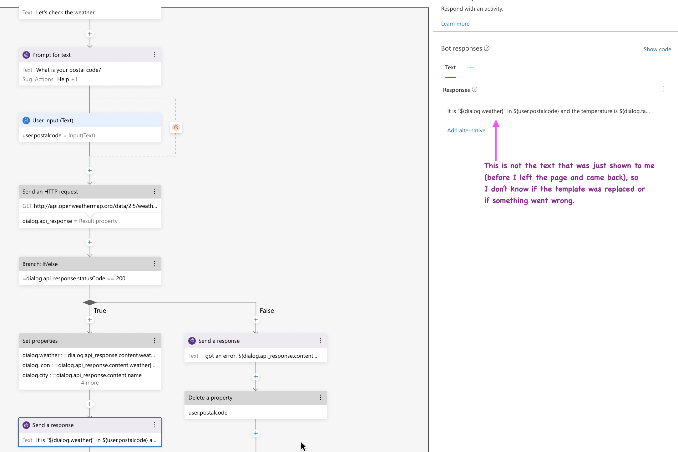 Response editor dereferences/expands LG templates in the UI, making it ...