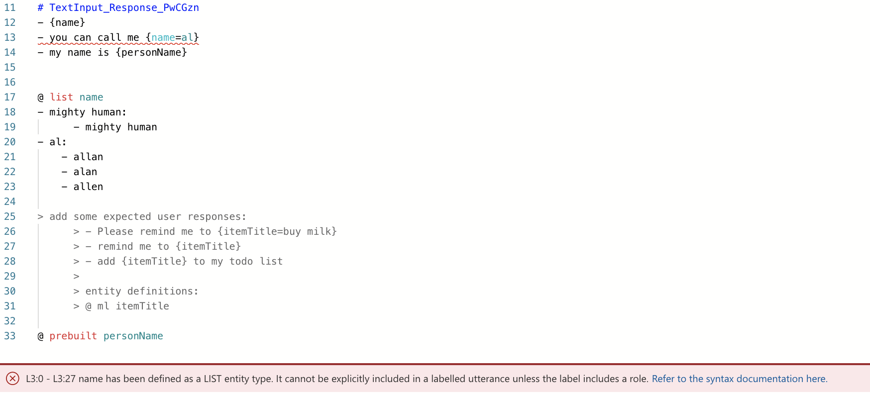 List entities should appear in the "Insert entity" dropdown along with prebuilt entities and ...