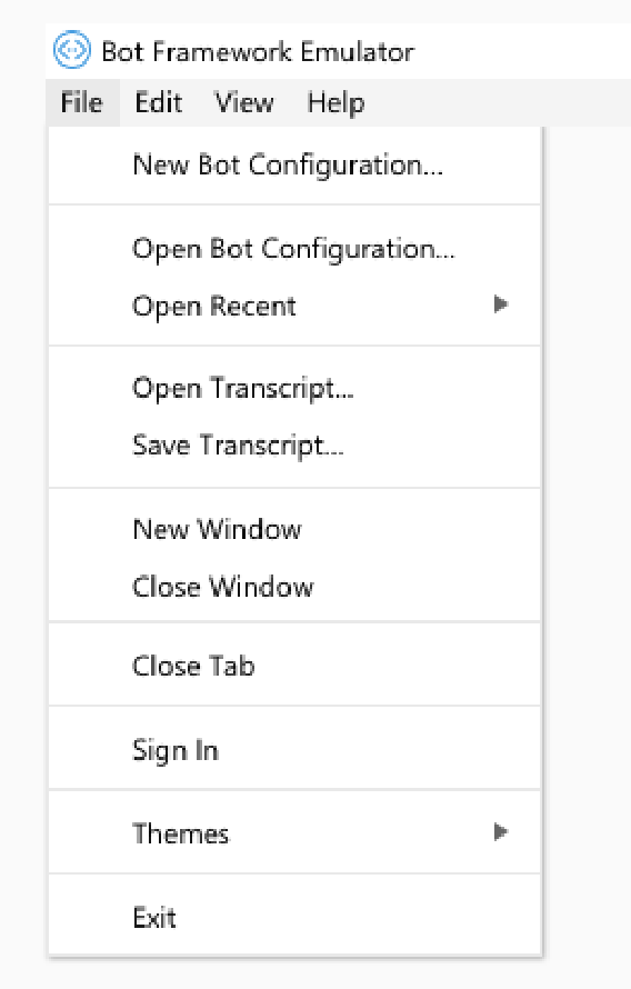 Change text for File menu options · Issue #773 · microsoft/BotFramework-Emulator · GitHub