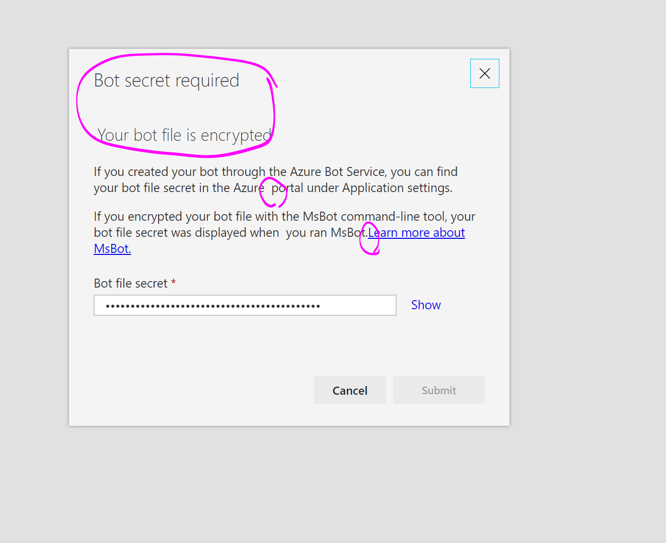 Emulator Polish Minor Text Edits To Bot Secret Modal · Issue 908 · Microsoft Botframework