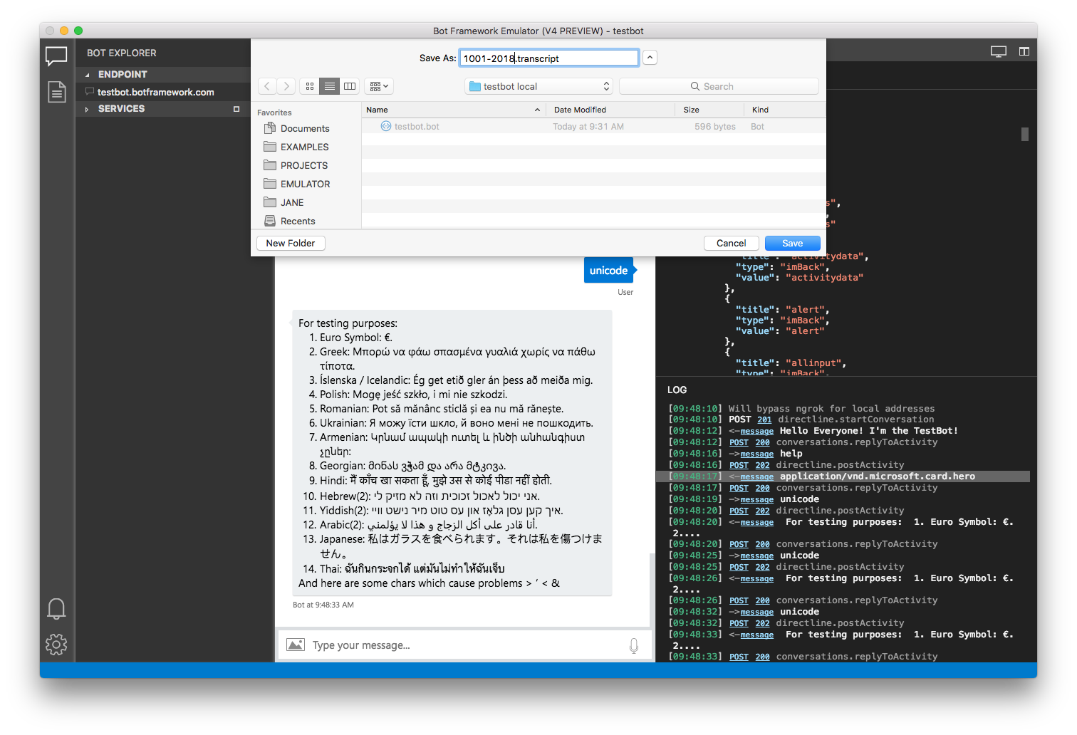 Emulator: Transcripts not saved in "transcripts" folder do not automatically appear in side nav ...