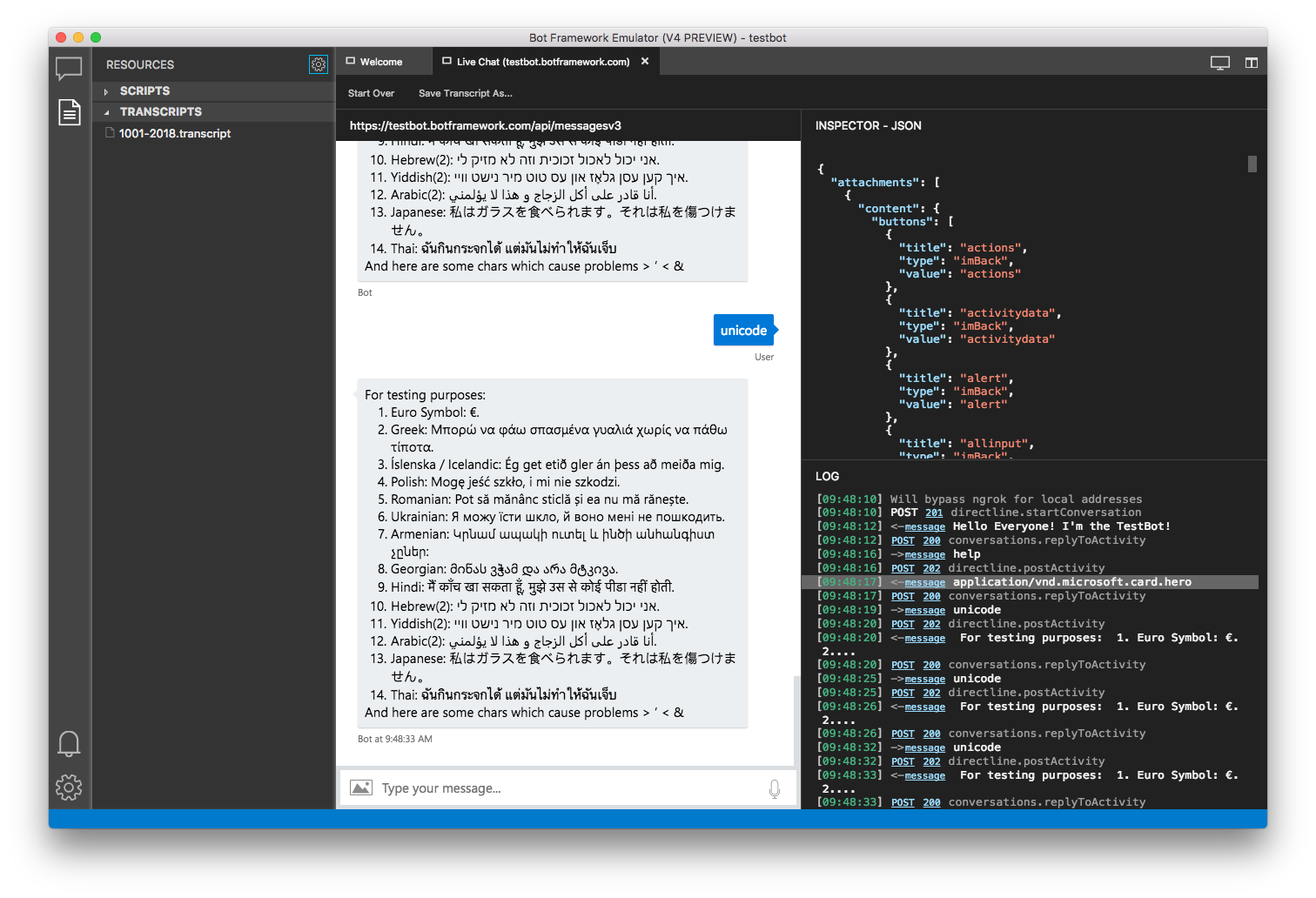 Emulator: Transcripts not saved in "transcripts" folder do not automatically appear in side nav ...