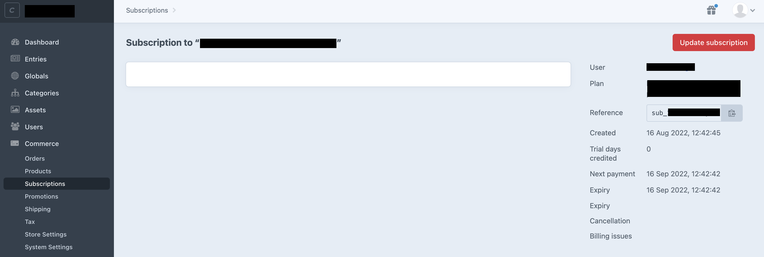 [4.x]: Manage/Cancel subscription and Payment history panes are hidden in the subscription ...