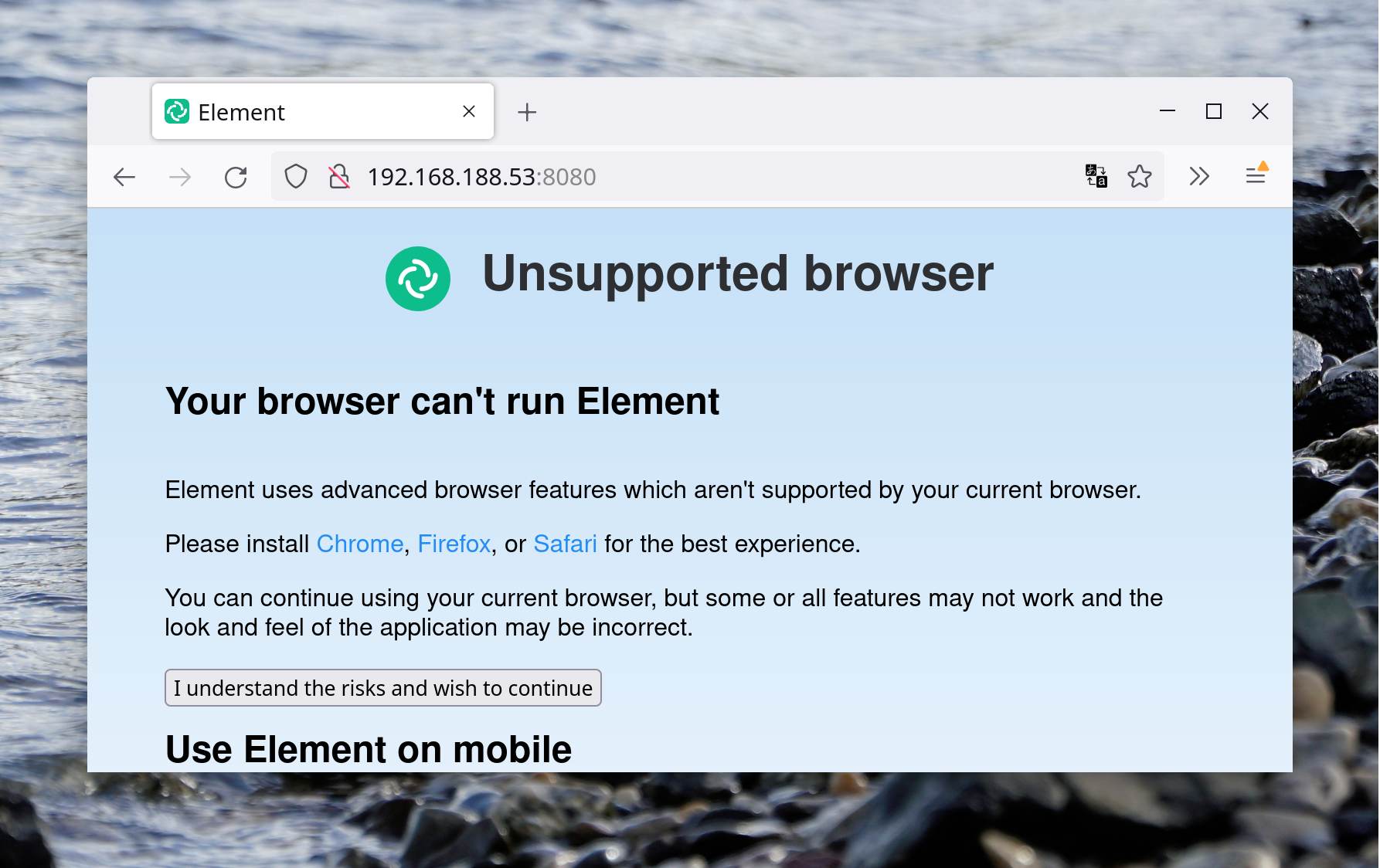 Incompatible browser warning page doesn't scroll on tiny browser windows · Issue #23376 ...