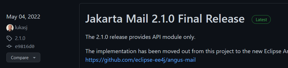 Missing 2.1.0 release from https://eclipse-ee4j.github.io/mail/ · Issue #611 · jakartaee/mail ...