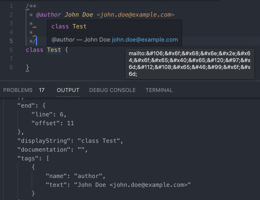 JSDoc @author tag email address is obfuscated · Issue #80790 · microsoft/vscode · GitHub