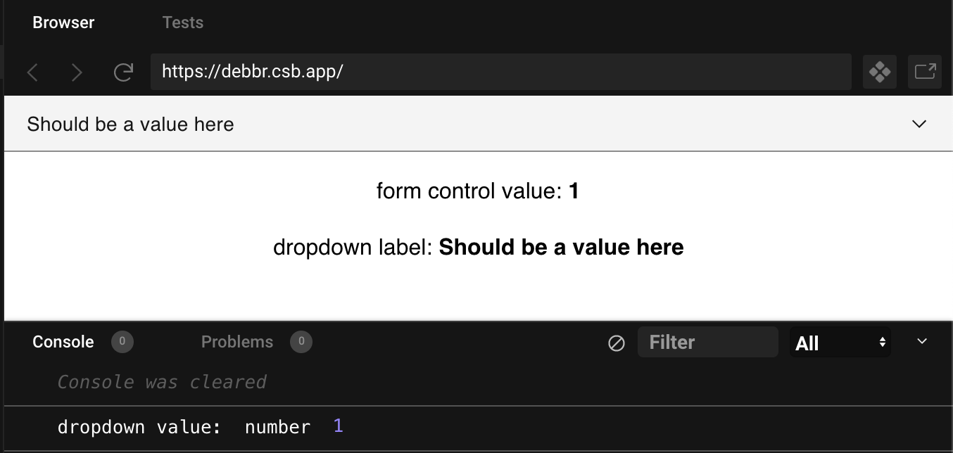 Dropdown shows placeholder text when initialized with numerical value ...
