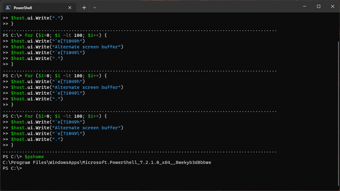 pwsh faulting when using Ansi alternate screen buffer · Issue #16818 · PowerShell/PowerShell ...