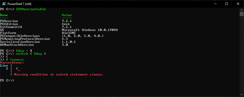 Switch block - error thrown if comment is on the second line of a ...