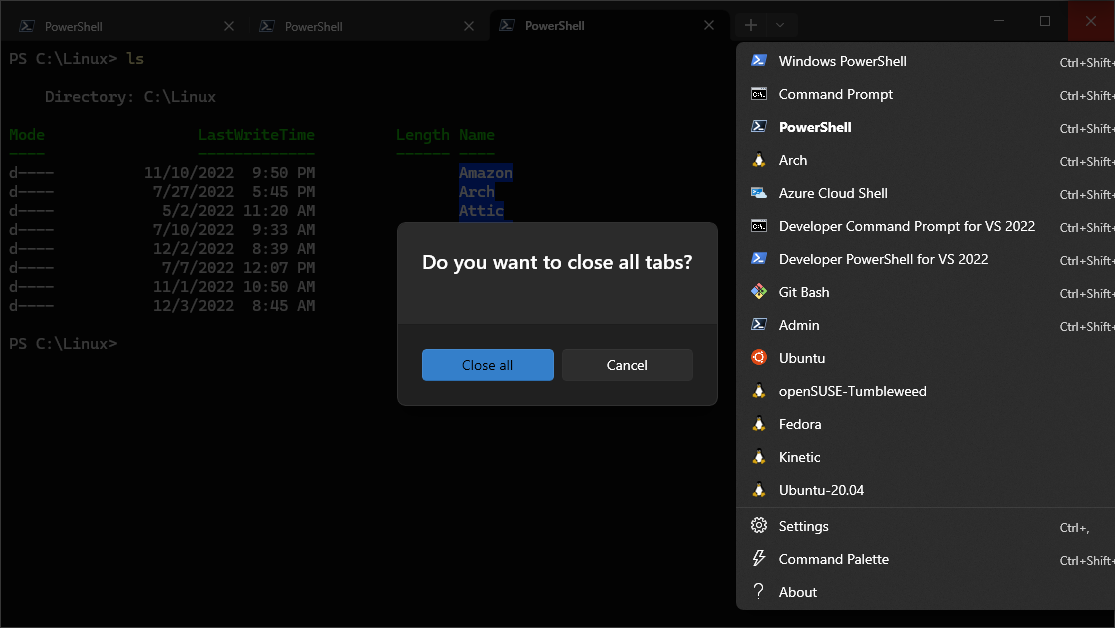 New Tab Menu overlaps Close Dialog · Issue #14535 · microsoft/terminal · GitHub