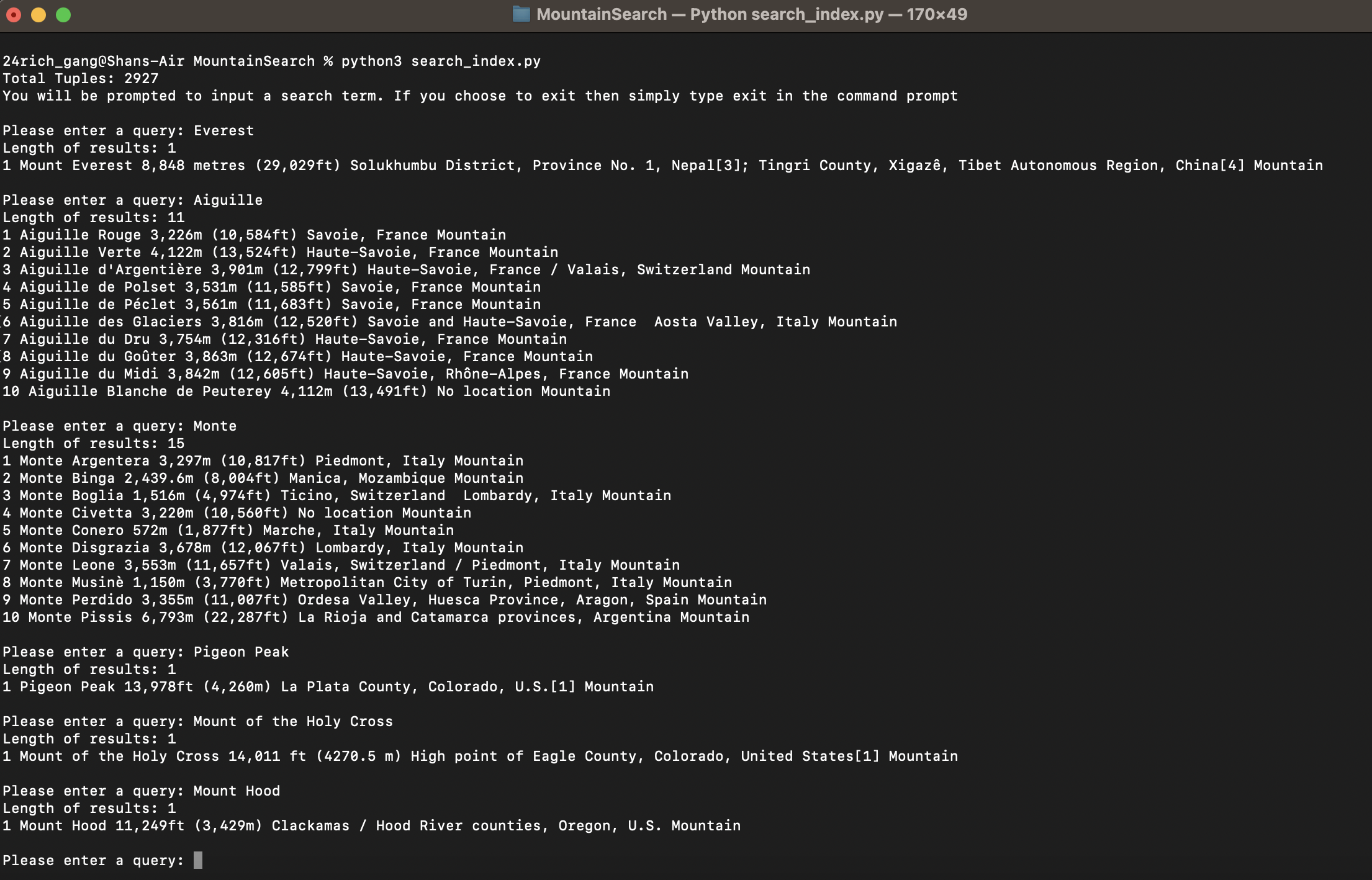 GitHub - ShaanKhela98/MountainSearch: Web scraper to create CSV database, search program to ...