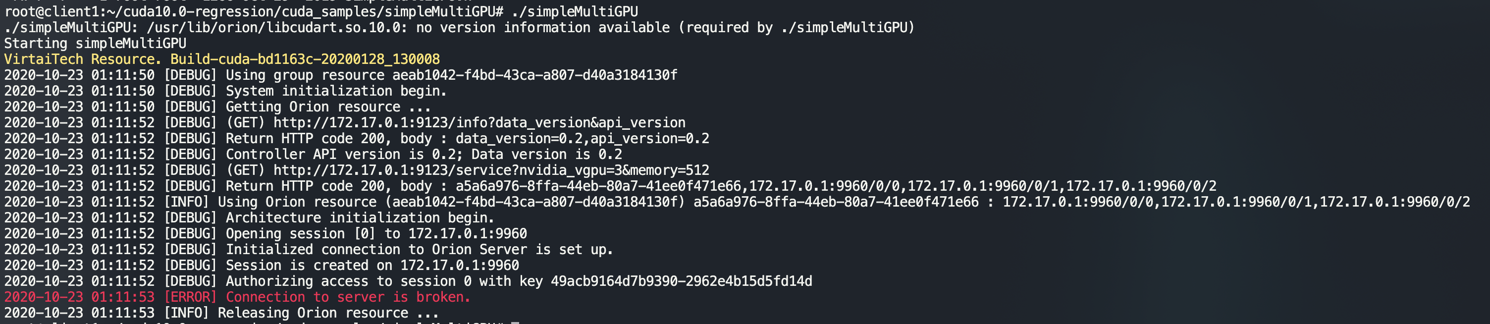 Orion-client Connection to server is broken. · Issue #16 · virtaitech ...
