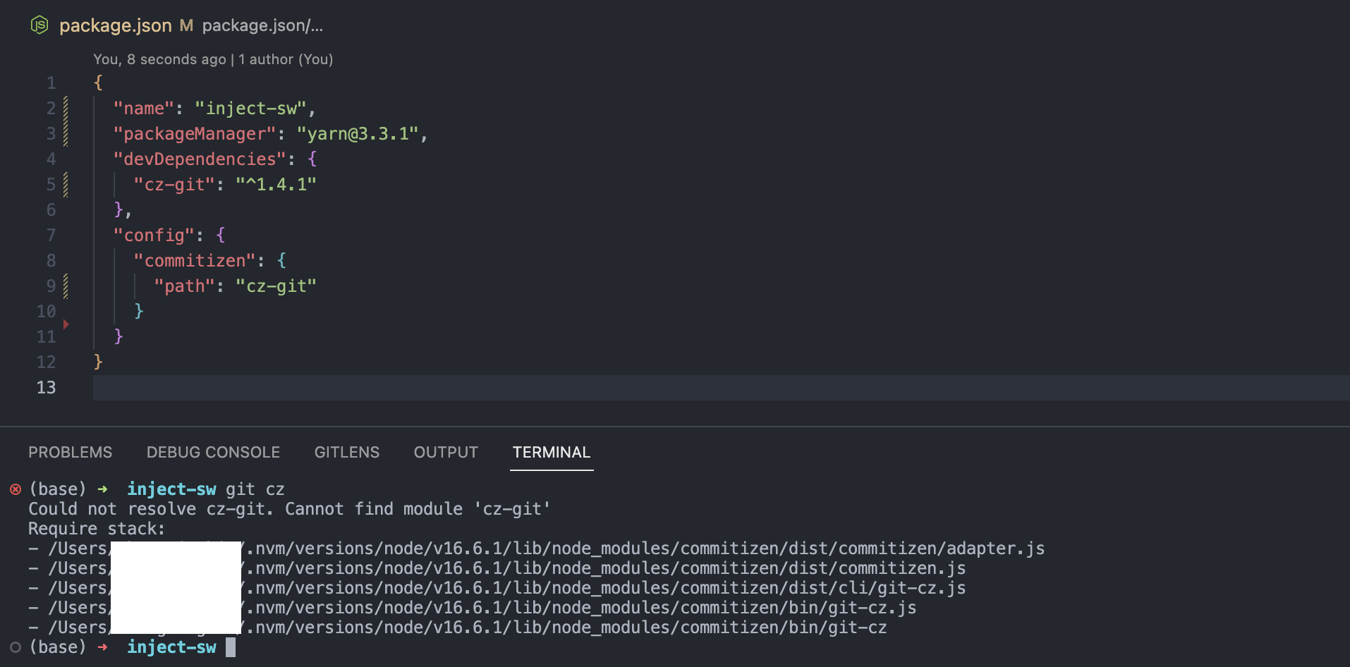 [yarn v3]: Could not resolve cz-git. Cannot find module 'cz-git'. · Issue #90 · Zhengqbbb/cz-git ...