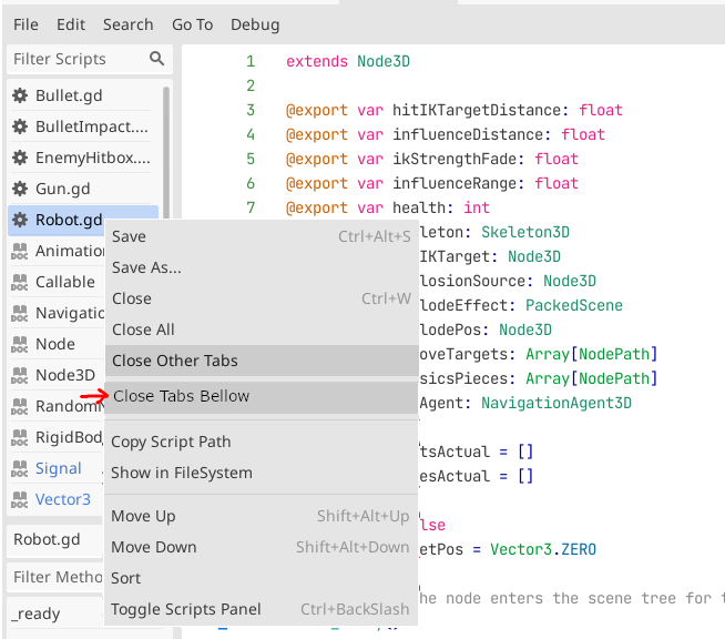 Implement Close Tabs Below In The Script Editor · Issue 5976 · Godotenginegodot Proposals